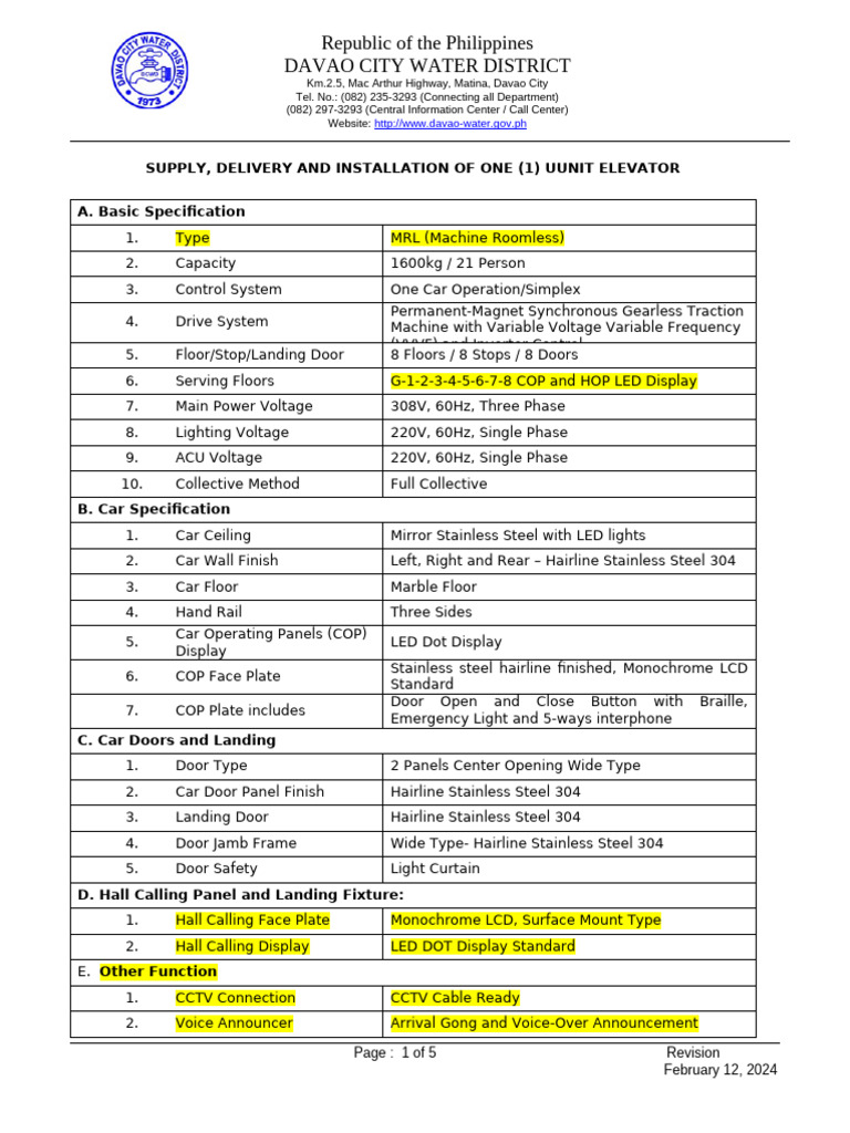 Elevator Specifications Esit - TWG | PDF | Elevator | Door