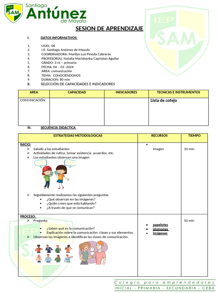 1 - 04 Sesion de Aprendizaje 2024 1 | PDF