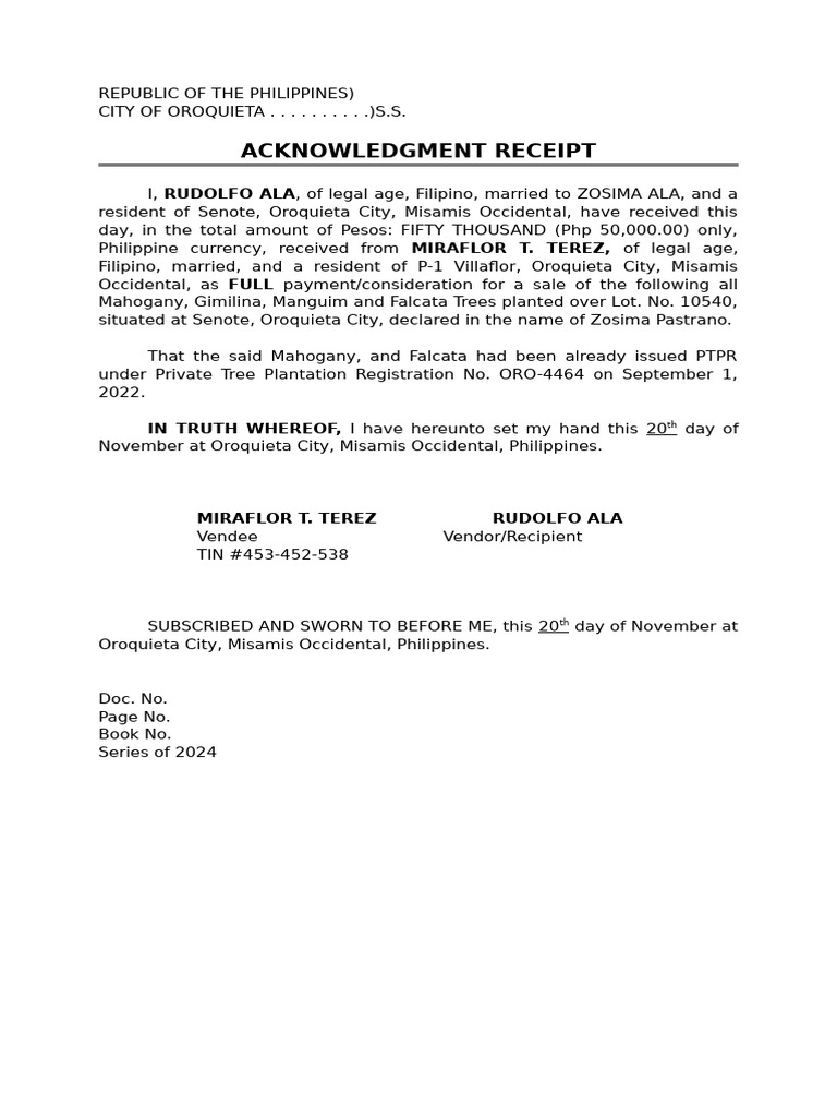 Acknowledgment Receipt | PDF | Law | Home & Garden