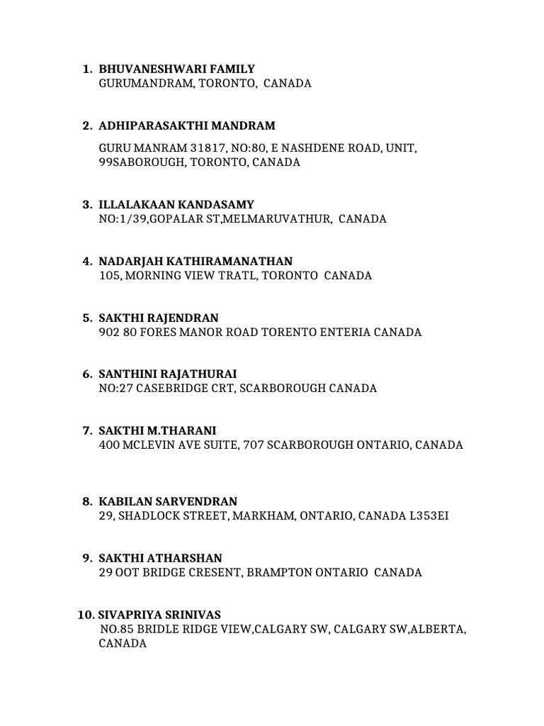 Addresses of Families in Ontario, Canada | PDF | Travel