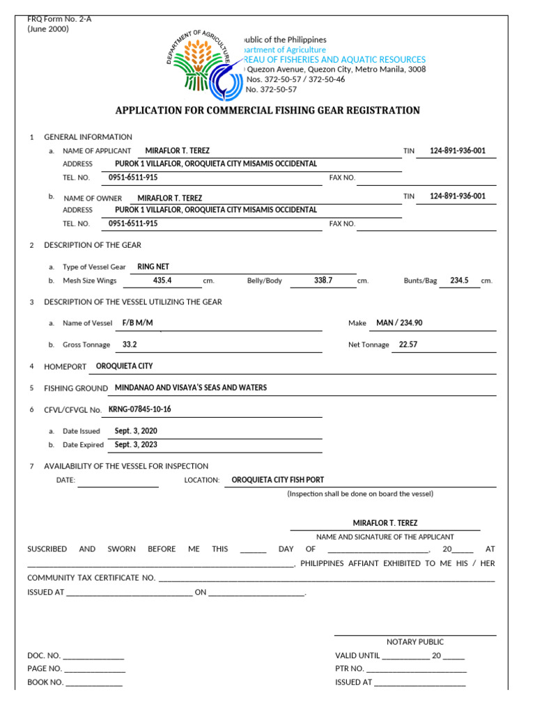 BFAR Application For CFGR | PDF