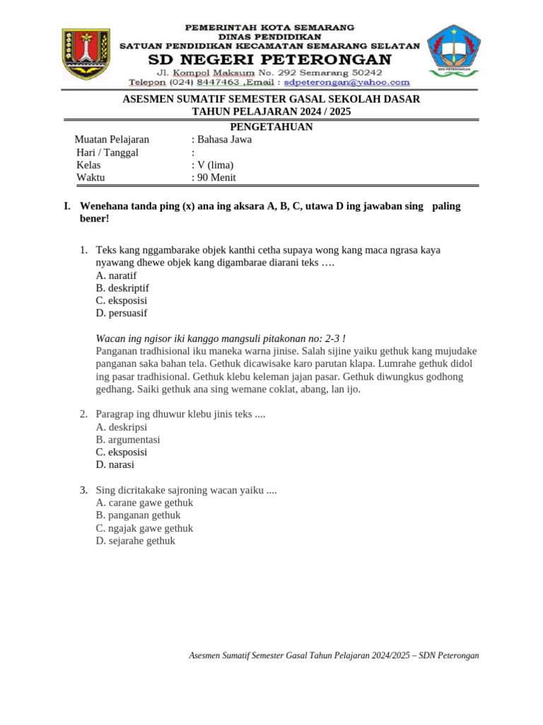 PAS B JAWA - Kelas 5 | PDF