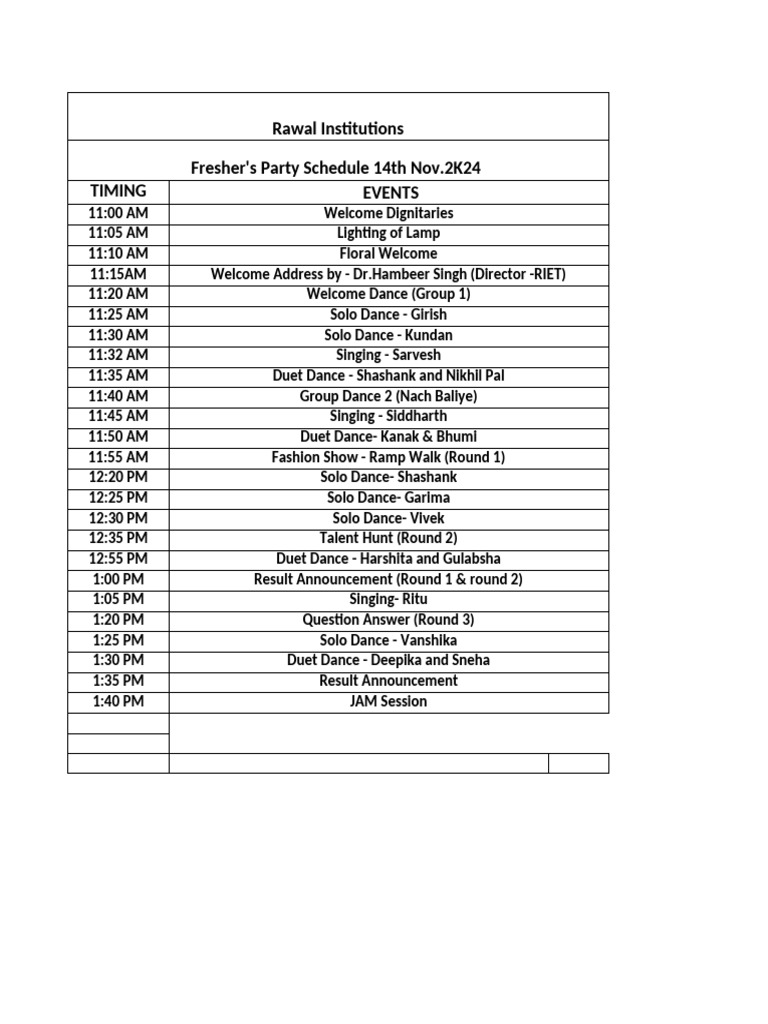 Freshers 2k24 Schedule Updated-1 | PDF