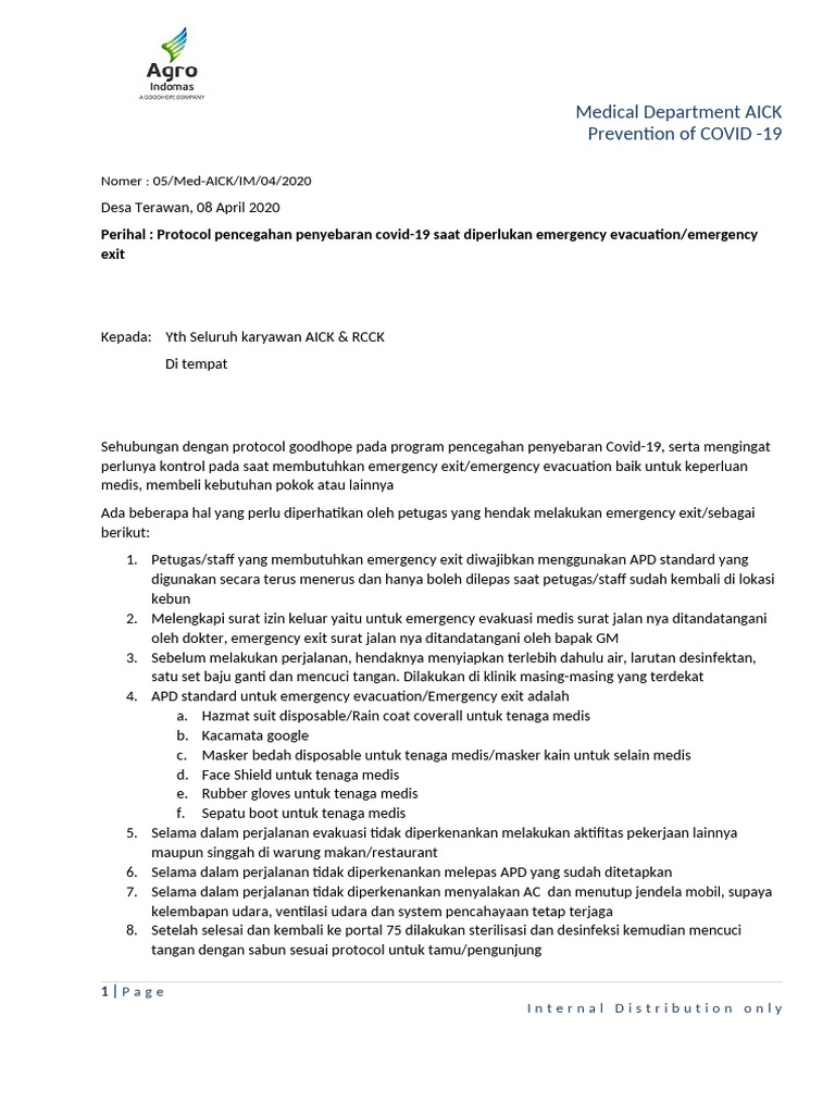 Internal memo_ Covid19 prevention_protocol emergency exit | PDF