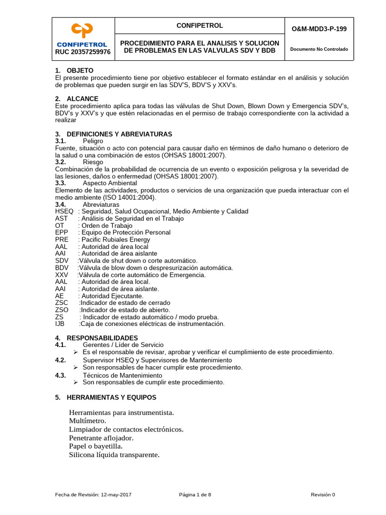 Válvulas de Control SDV | PDF | Seguridad y salud ocupacional