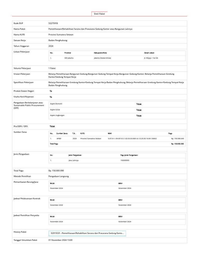 RUP - Penyedia - Pemeliharaan Gedung Kantor | PDF