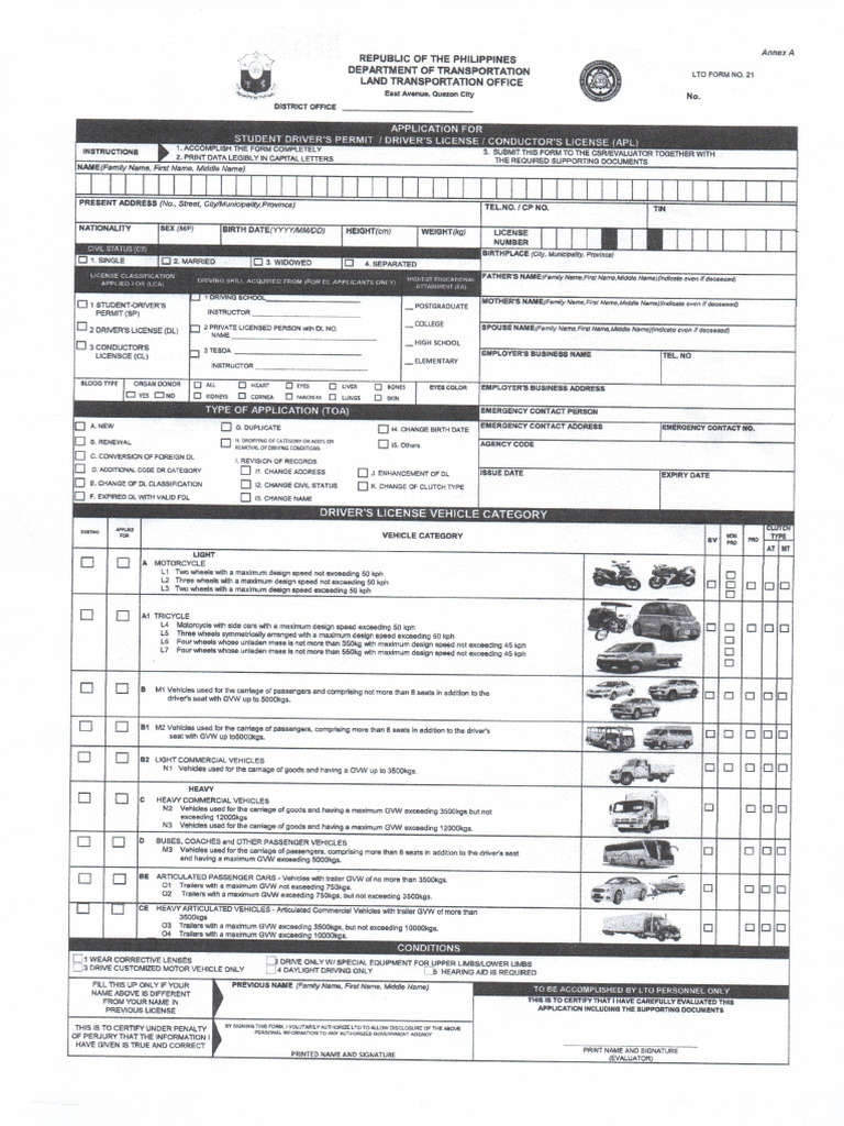 LTO Application Form | PDF
