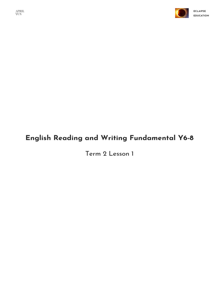 English Reading & Writing Y6-8 Lesson 1 | PDF