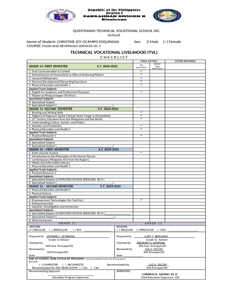 CHECKLIST STUDENT. | PDF