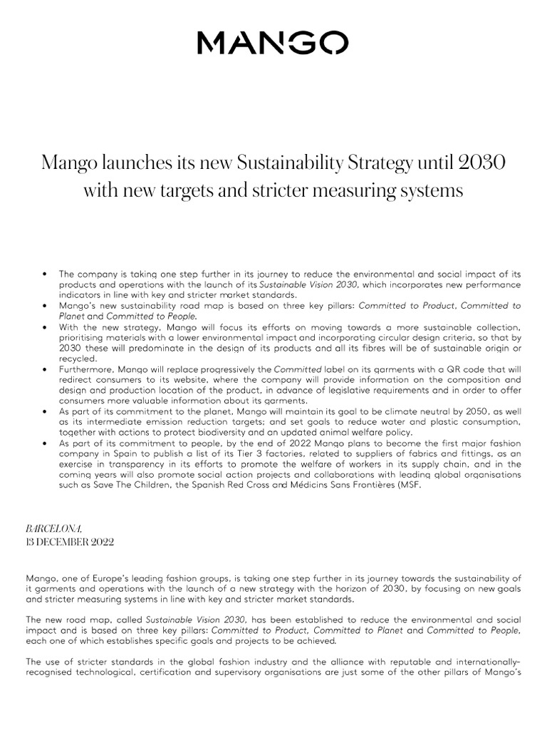 20221213-Mango Sustainable Vision 2030-En | PDF