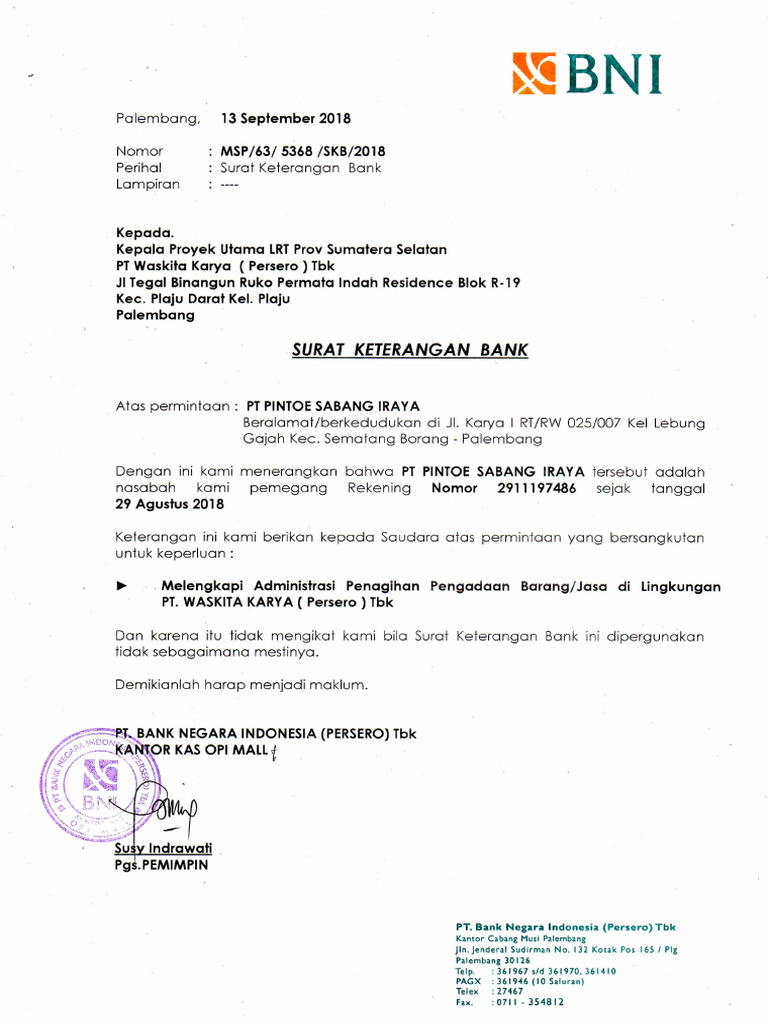 Surat Pengantar BNI OPI | PDF