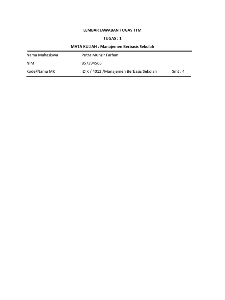 Lembar Jawaban Tugas TTM - MBS 1 | PDF