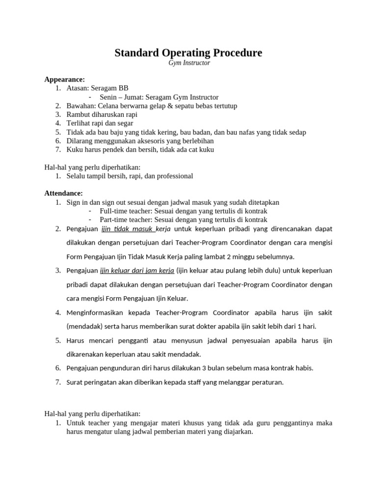 SOP-Gym Instructor | PDF