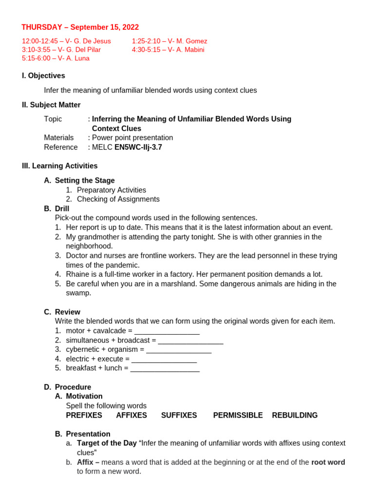 Inferring Meaning of Unfamiliar Words Using Context Clues | PDF ...