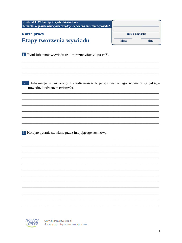Karta Pracy Do Podrecznika Nauczyciela Etapy Tworzenia Wywiadu Temat 8 | PDF