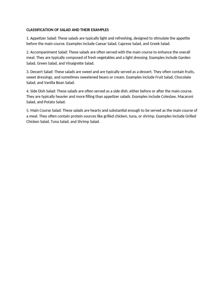 Types and Classification of Salads | PDF