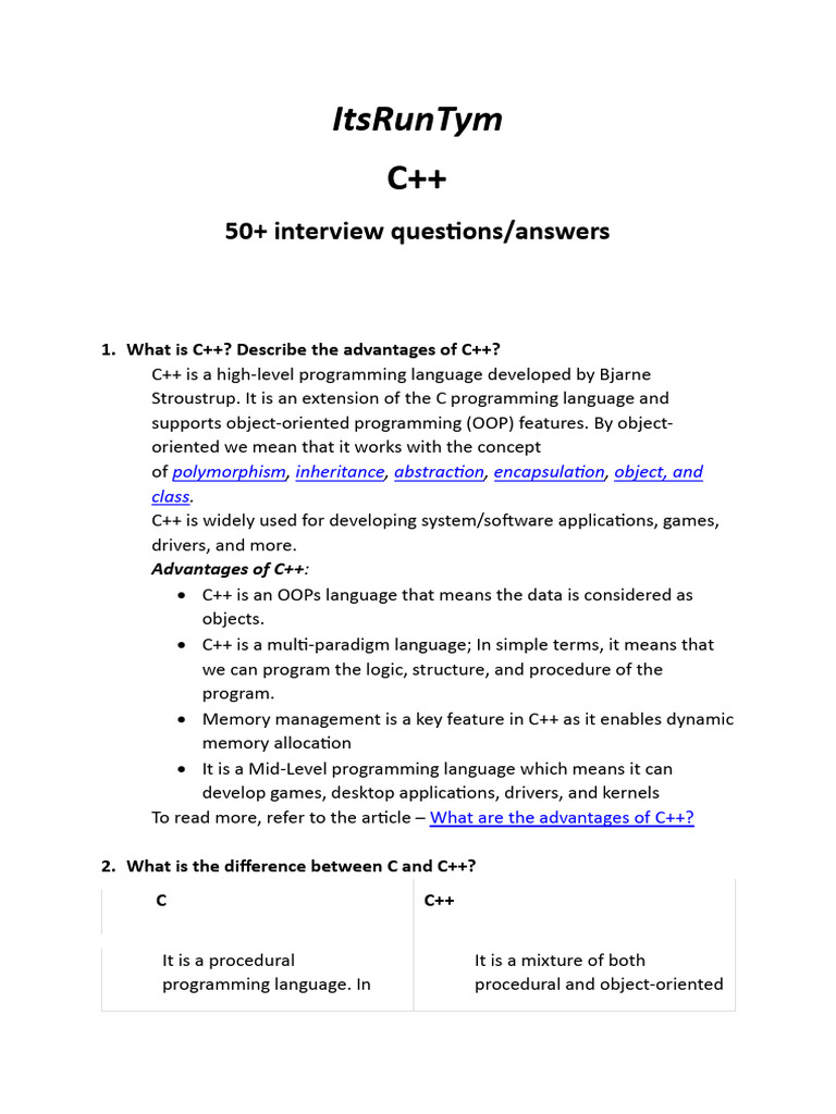 C++_50_interview_sheet | PDF | C++ | Class (Computer Programming)