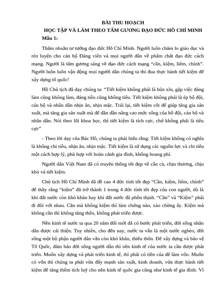 Bai Thu Hoach Hoc Tap Va Lam Theo Tam Guong Dao Duc Ho Chi Minh Co Lien ...