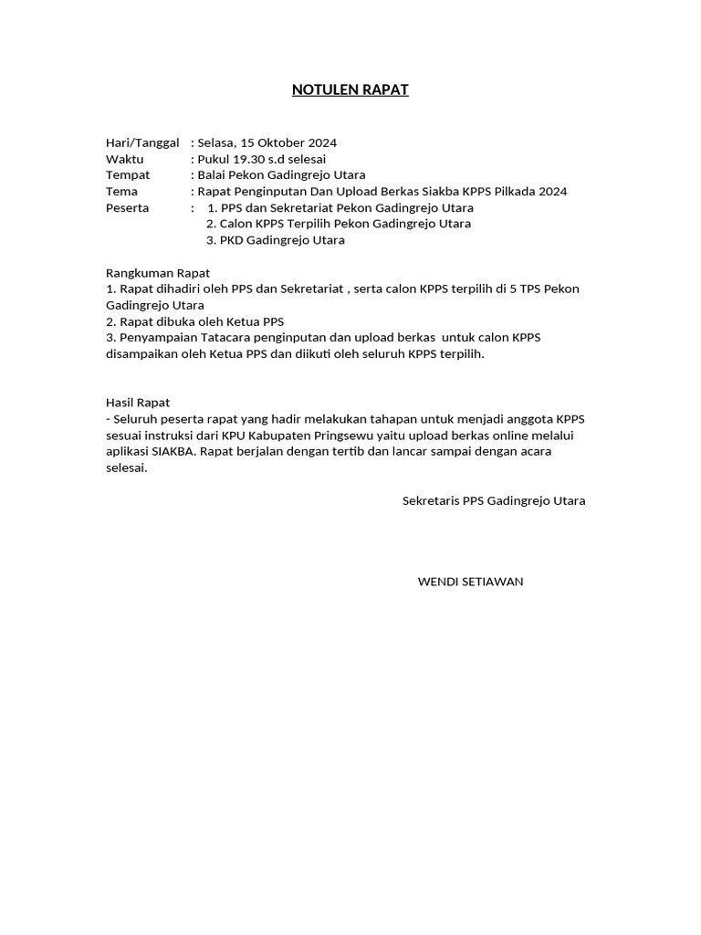 Notulen Rapat Input Siakba | PDF