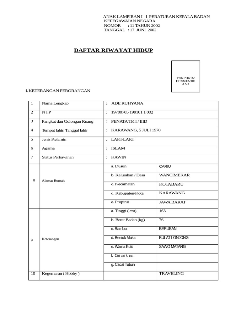 BLANKO DAFTAR RIWAYAT HIDUP Ade | PDF