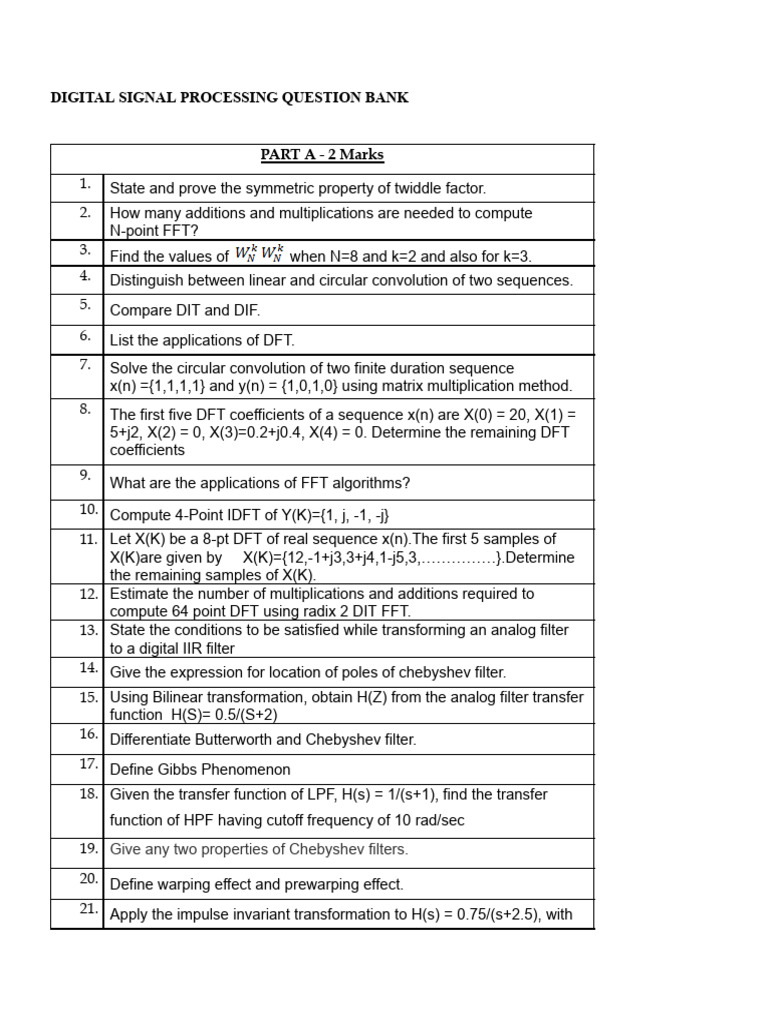 DSP QB FULL - Draft.doc | PDF | Discrete Fourier Transform | Filter (Signal Processing)