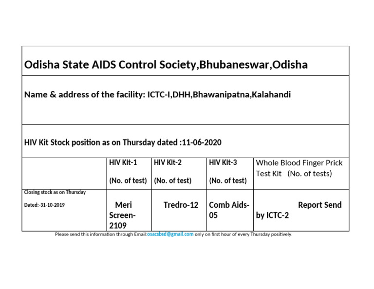 HIV Kit Stock Update for ICTC | PDF