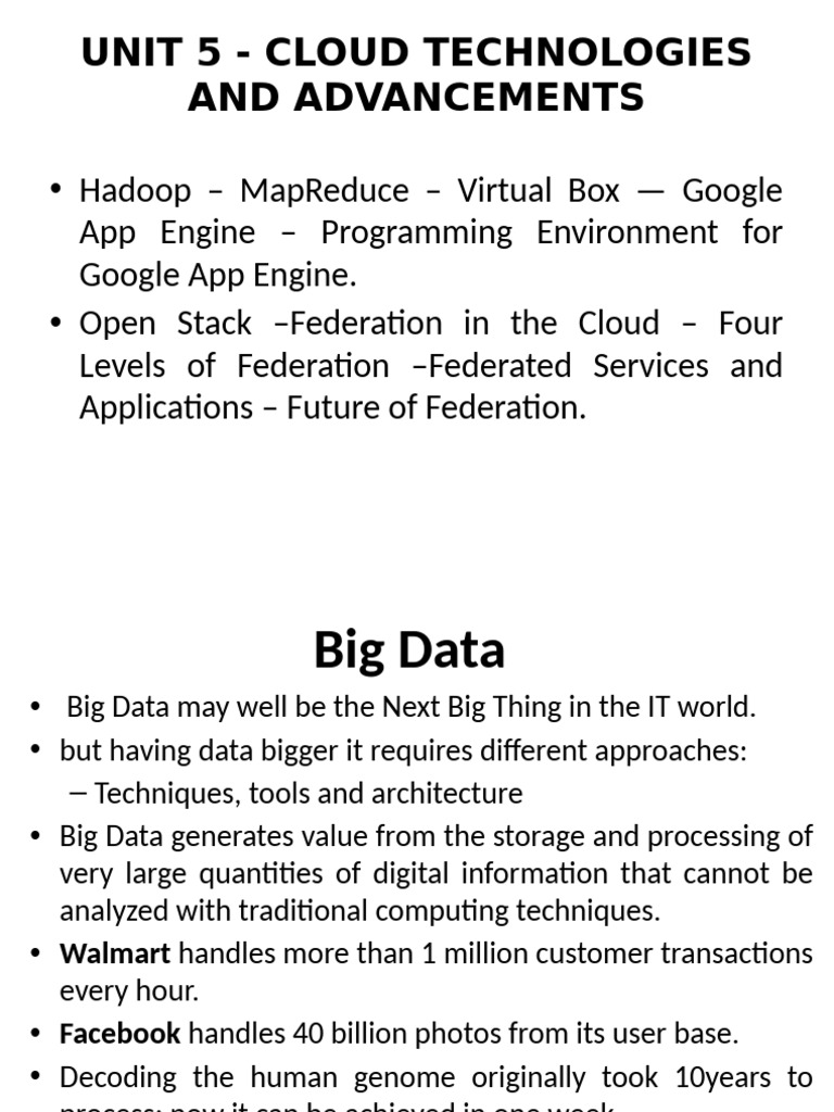 Unit V Cloud Technologies and Advancements | PDF | Apache Hadoop | Map Reduce