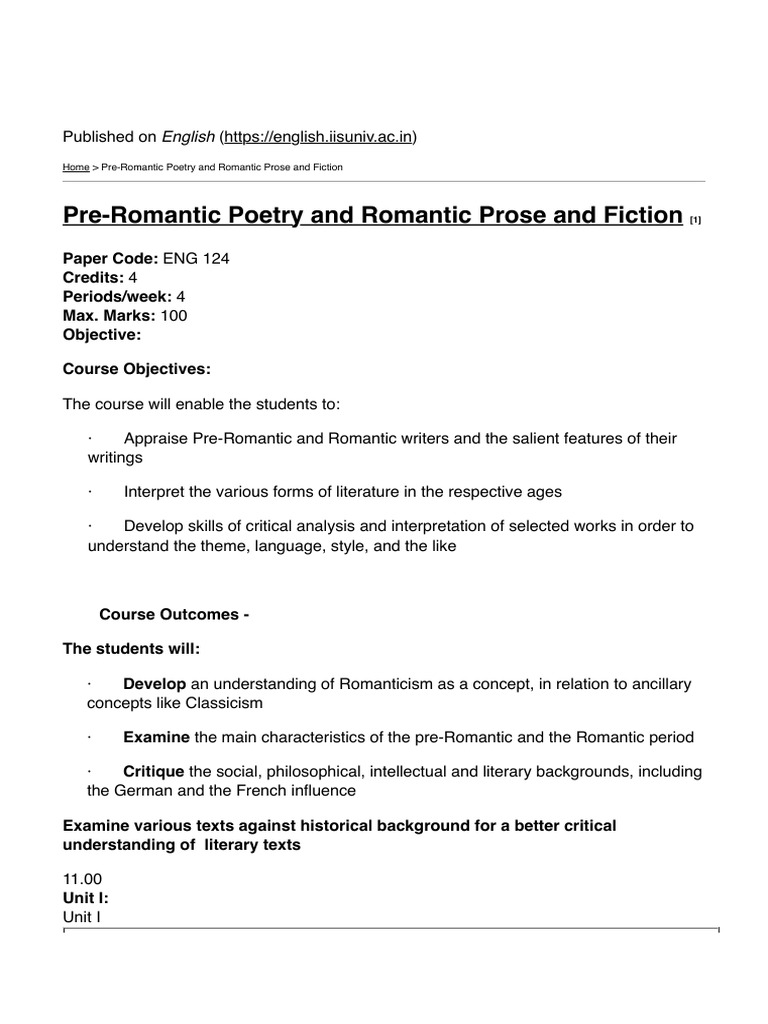 Pre-Romantic & Romantic Literature Course | PDF | Romanticism ...