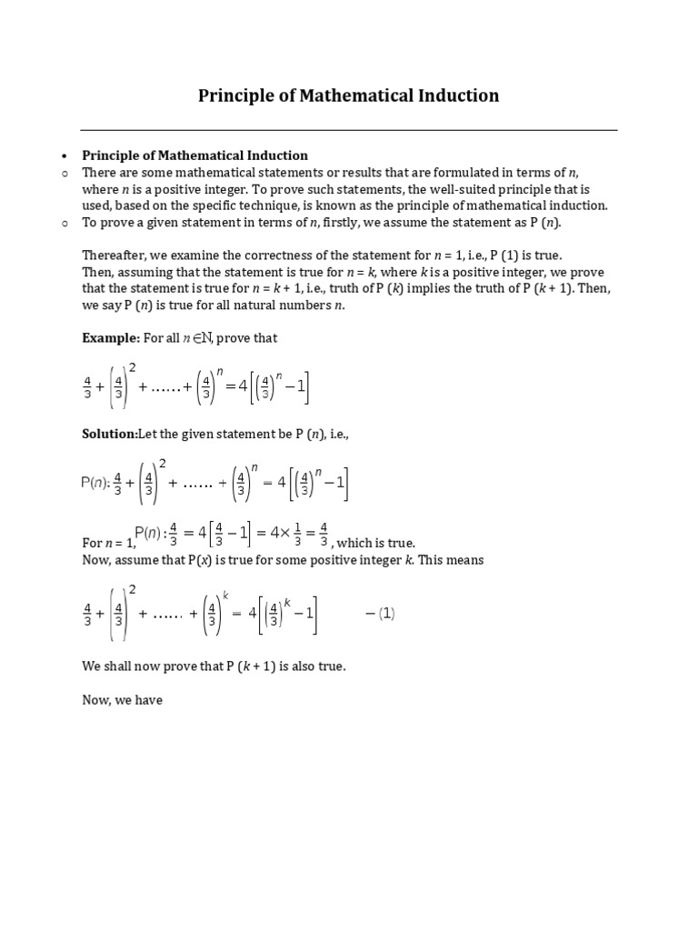 Principle of Mathematical Induction | PDF | Teaching Methods & Materials