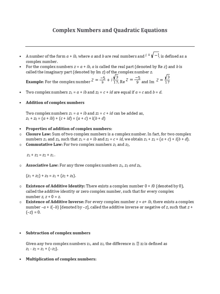 Complex Numbers and Quadratic Equations | PDF | Complex Number ...