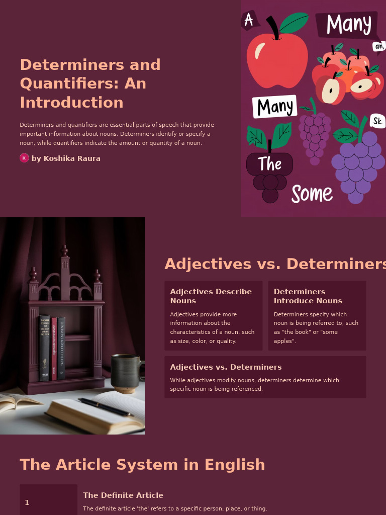 Determiners and Quantifiers An Introduction | PDF | Noun | Grammatical Number
