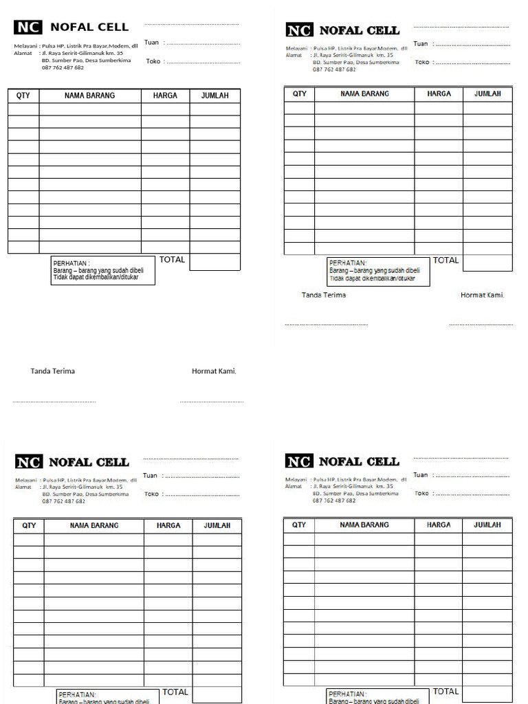 Nota Noval Cell | PDF | Griya & Taman