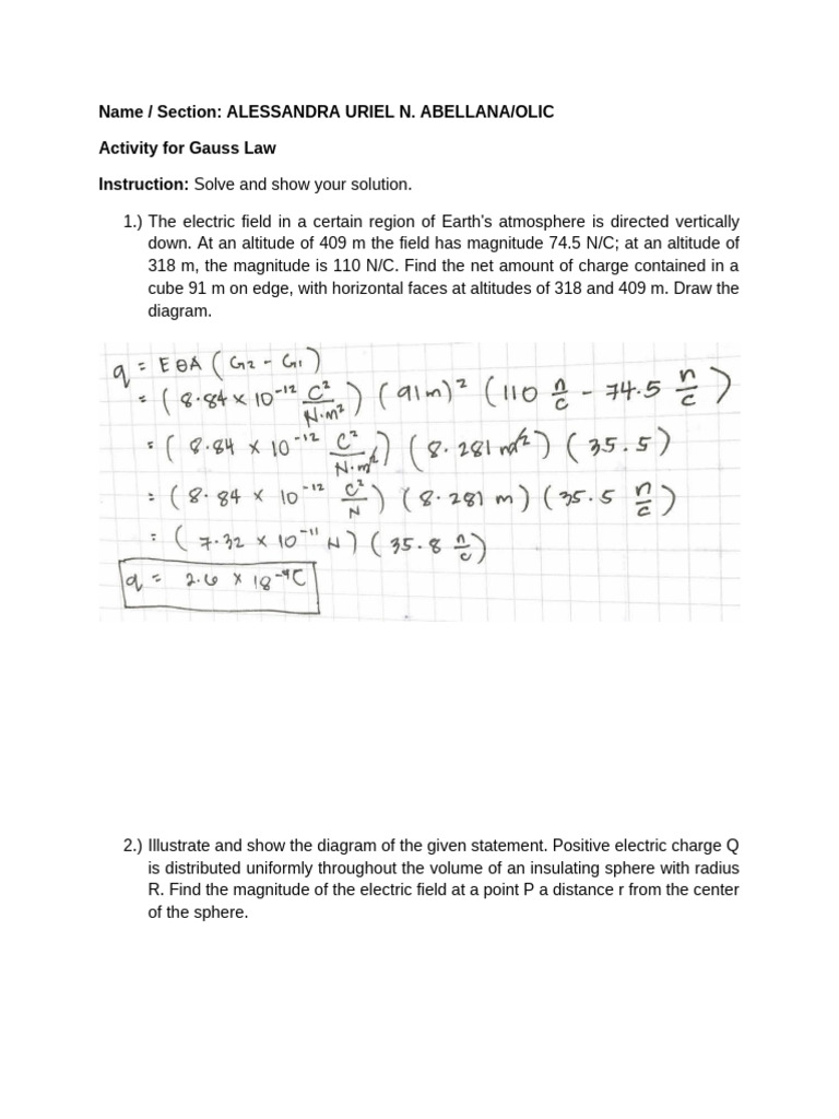 Gauss Law Problem Set Solutions | PDF | Teaching Methods & Materials ...