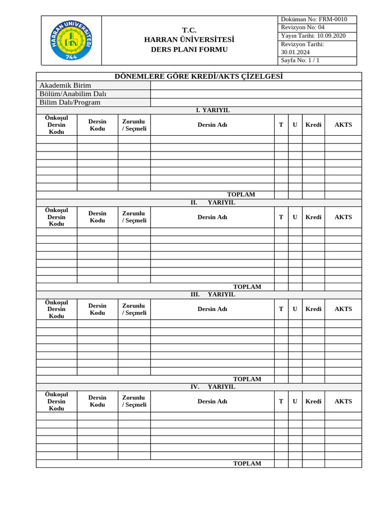 10) Frm-0010 Ders Plani Formu | PDF