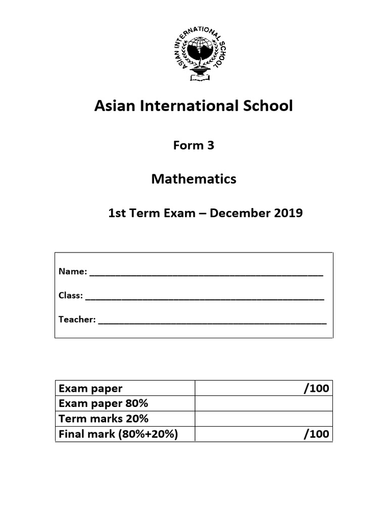 Form 3 Math Exam December 2019 | PDF | Arithmetic | Mathematics