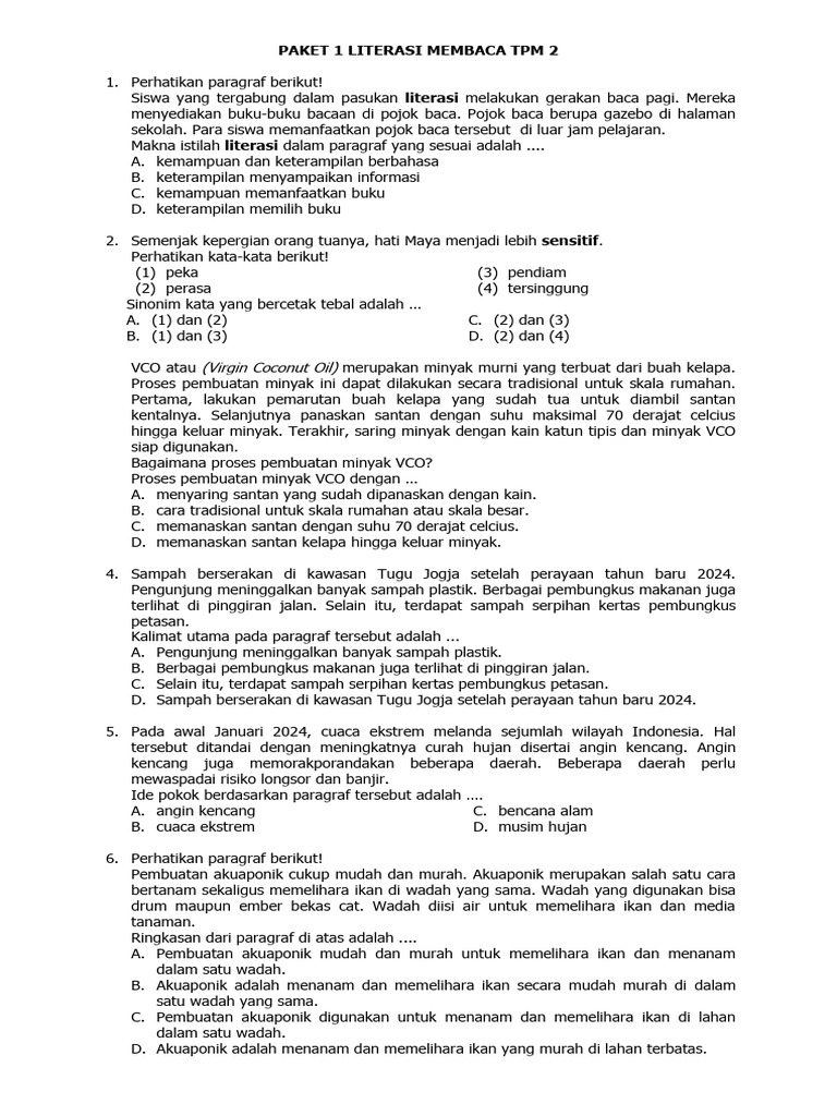 Master Soal TPM 2 - Paket 1 Literasi | PDF