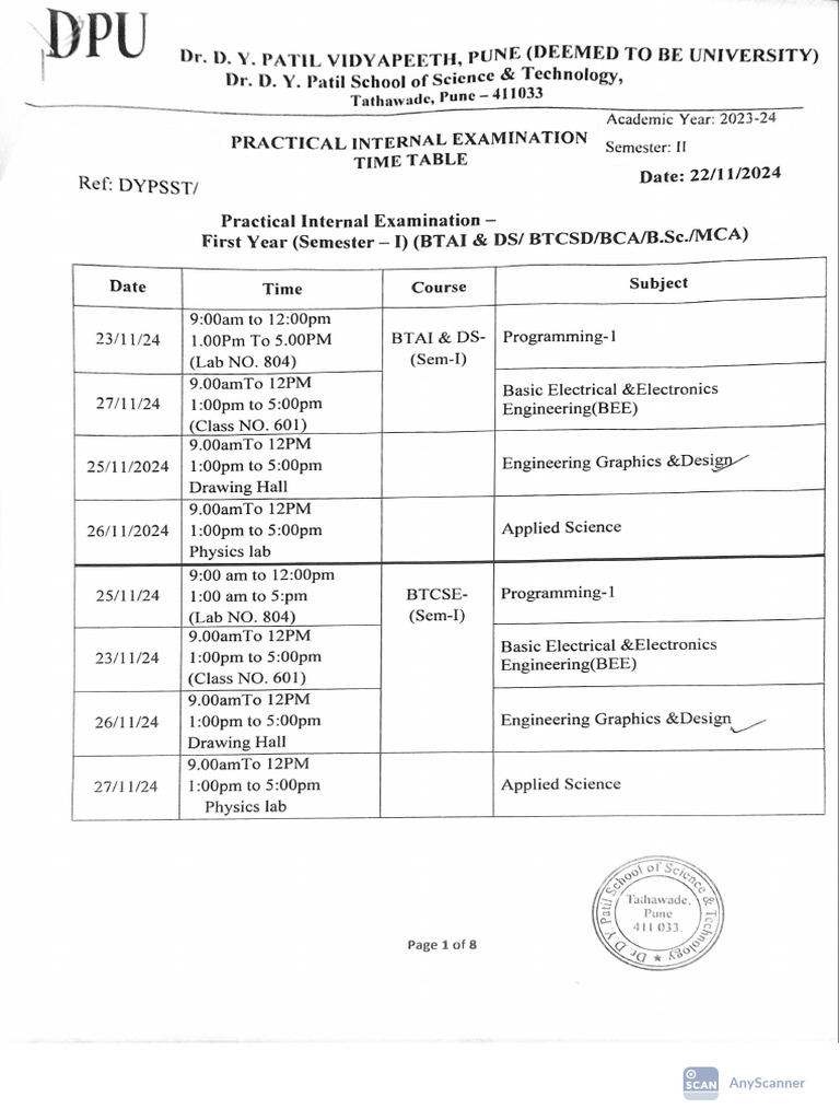Internal Practical Examination Time Table | PDF