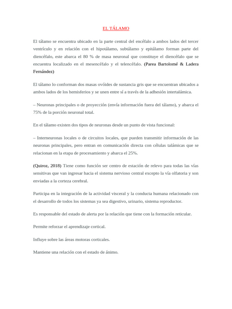 Funciones y Estructura del Tálamo | PDF | Tálamo | Corteza cerebral