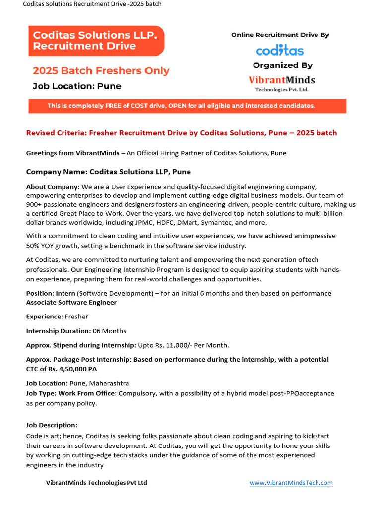 REVISED Criteria Coditas Recruitment Drive - 2025 - VibrantMinds | PDF ...