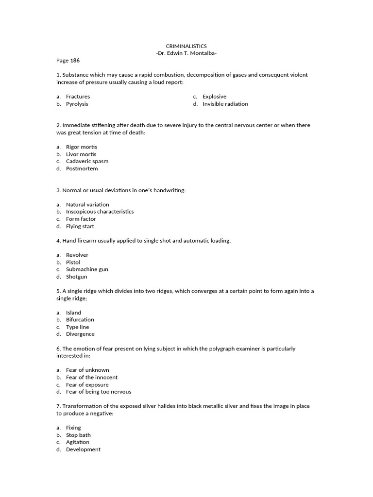 CRIMINALISTICS Questionaire | PDF