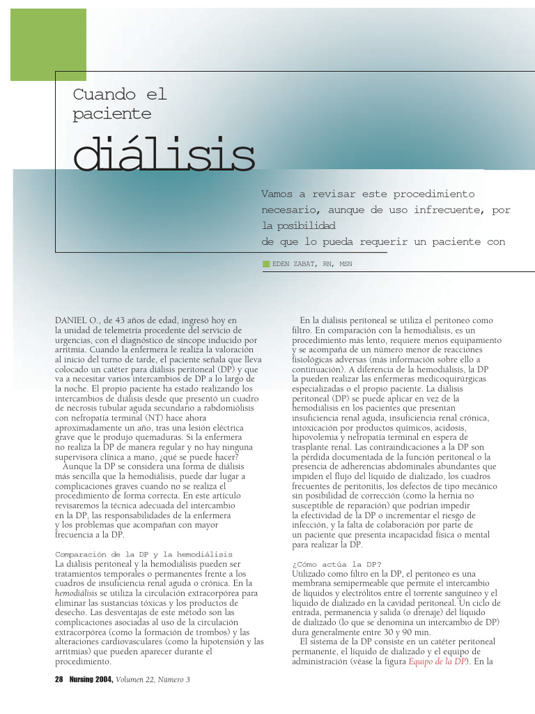 Guía Sobre Diálisis Peritoneal En Enfermería Pdf Hemodiálisis