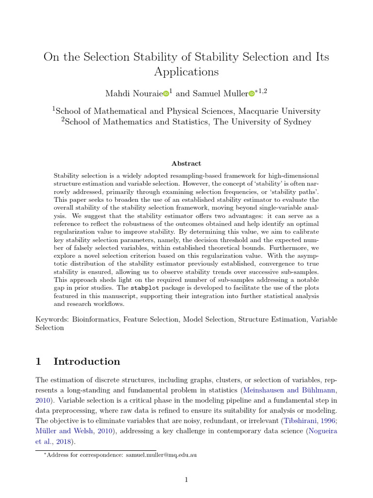 On The Selection Stability of Stability Selection | PDF | Linear Regression | Regression Analysis