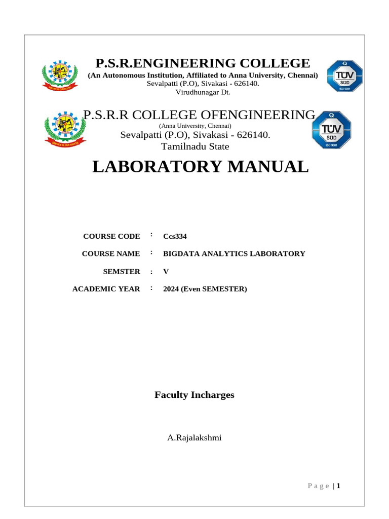 Big Data Analytics Laboratory | PDF | Apache Hadoop | Mongo Db