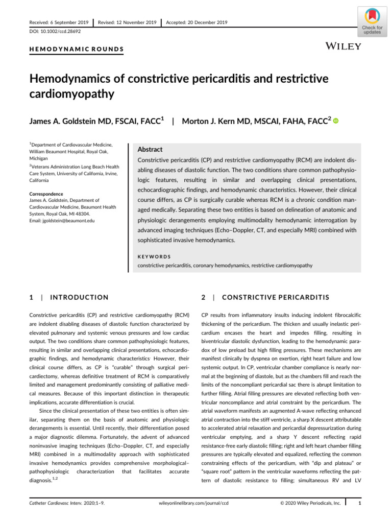 Hemodynamics of Constrictive Pericarditis and Restrictive | PDF | Diastole | Heart