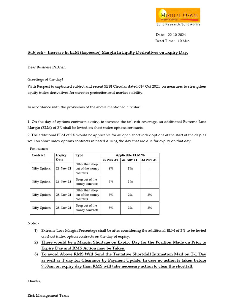 ELM Increase on Expiry Day for Derivatives | PDF