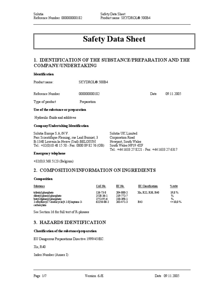 Data Sheet Skydrol | PDF | Toxicity | Personal Protective Equipment