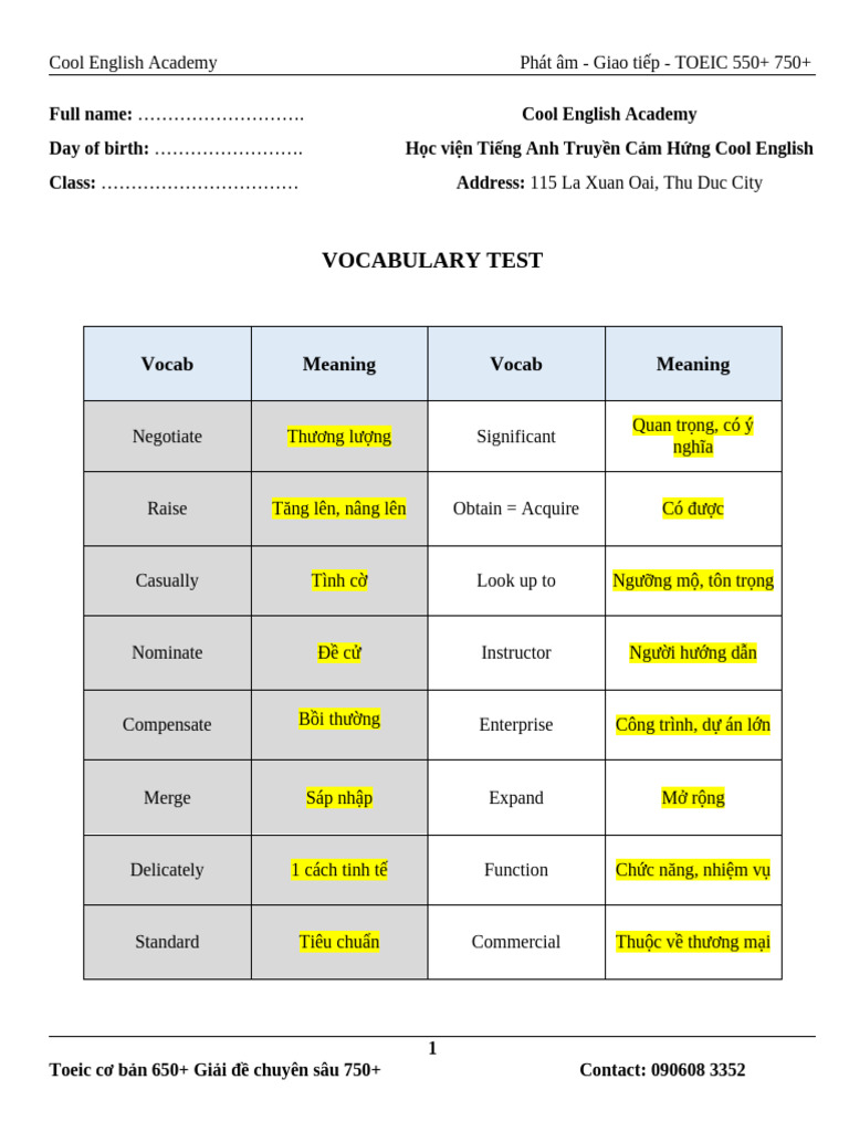 Vocab Test TOEIC 196-198 | PDF