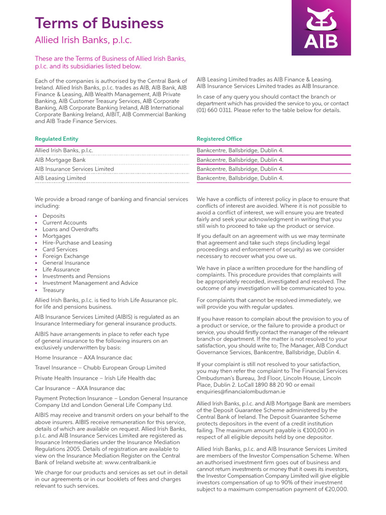 AIB Terms of Business | PDF | Banks | Insurance