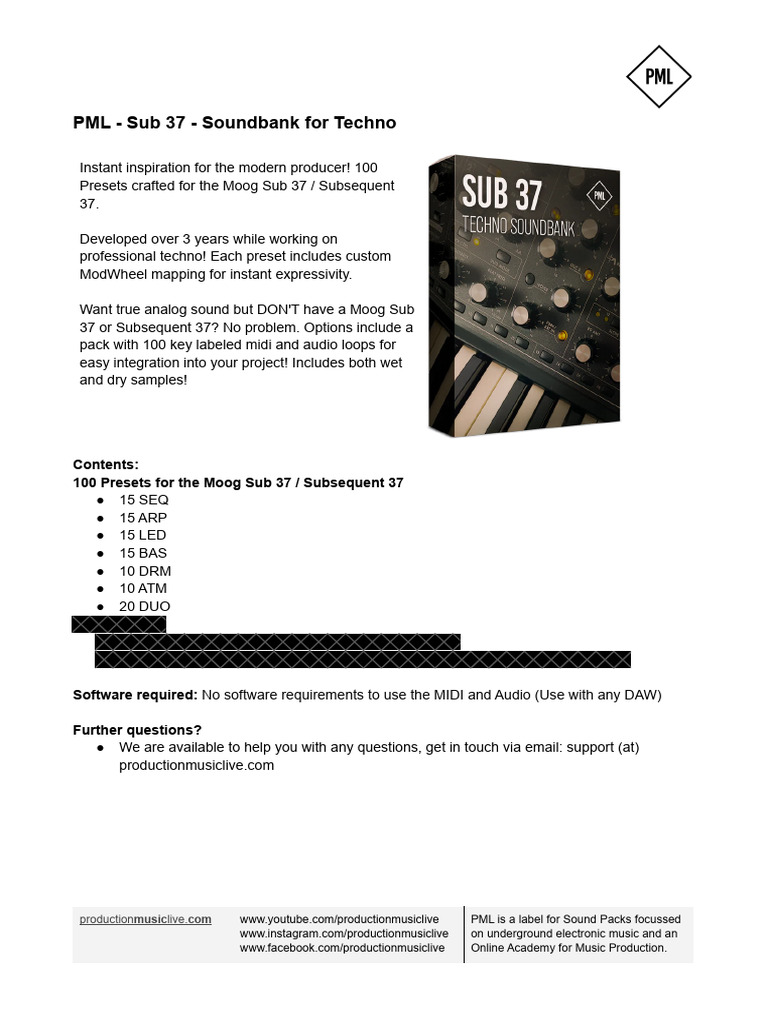PML222 - Product Information - Sub 37 - Soundbank For Techno | PDF | Art