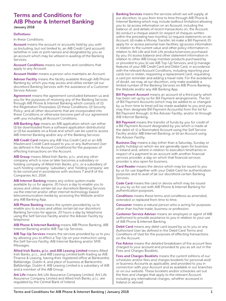 AIB Banking Terms for Customers | PDF | Banks | Debit Card